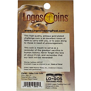Jesus Coin, Bulk Pack of 10, Head of Christ by Warner Sallman Challenge Coin, Easter Handout, KJV Bible Verse Prayer Token, Antique Gold Plated Catholic and Christian Religious Jesus Picture Coin