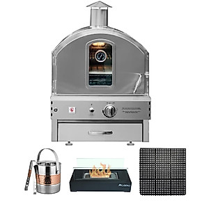 AMS Fireplace Summerset Pizza Oven - Large Capacity Natural Gas Outdoor Oven with Pizza Stone and Smoker Box, 304 Stainless Steel Construction for Built-in or Countertop Use. FREE Tabletop Fire Pit