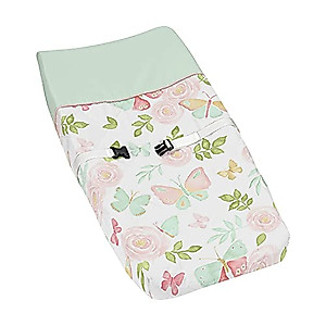 Sweet Jojo Designs Blush Pink, Mint and White Watercolor Rose Changing Pad Cover for Butterfly Floral Collection