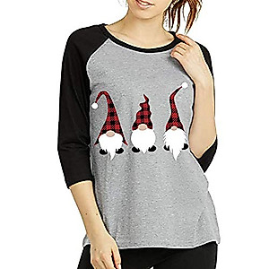 T&Twenties Women's Christmas Gnome Shirt Cute Raglan Baseball Gnome T Shirts Christmas Short Sleeve Long Sleeve 3/4 Tees