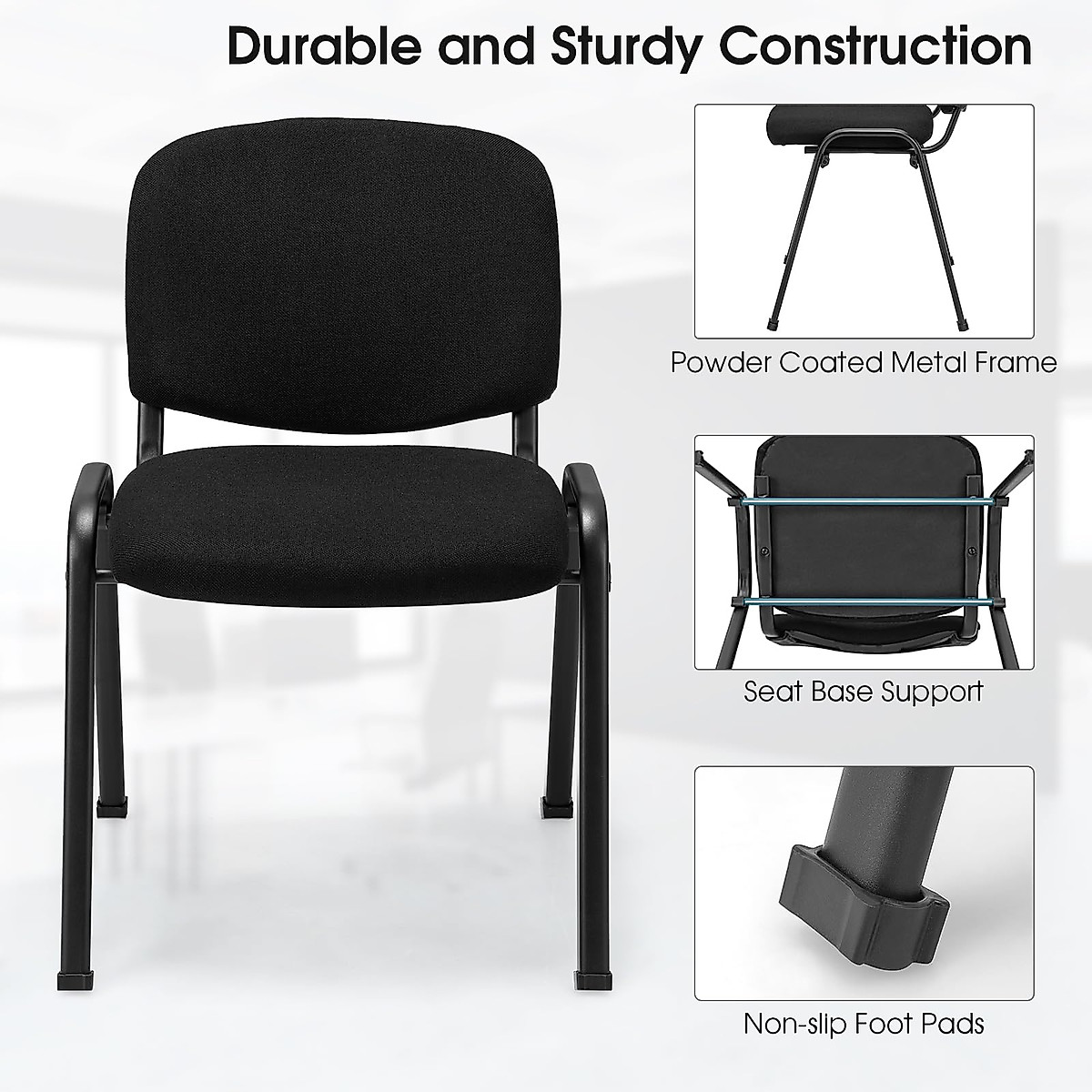 COSTWAY Guest Reception Chairs Set of 10, Stackable Conference Chairs with Upholstered Seat & Ergonomic Back, Waiting Room Chairs for Office, Reception Room, Conference Room, Events