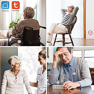 SINGCALL Caregiver Pager Panic Button Alert Button Medical Alert System Emergency Button for Elderly SOS Alarm Bell for Seniors Tuya Smart Waterproof Wireless Pager (only 2.4GHz WiFi)