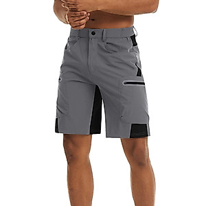 Surenow Men's Hiking Cargo Shorts Lightweight Quick-Dry Shorts Summer Outdoor Fishing Shorts Camping Travel Shorts for Men Grey