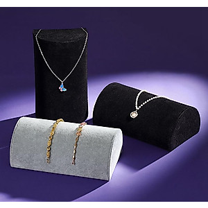 Dreamhousey 2 Pack of Flannel semi-round pillow jewelry display stand, Chain necklace bracelet pendant holder jewelry store counter display props for selling (2, black)