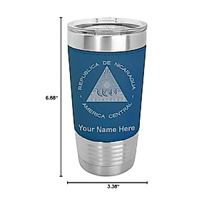 LaserGram 20oz Vacuum Insulated Tumbler Mug, Flag of Nicaragua, Personalized Engraving Included (Faux Leather, Blue)