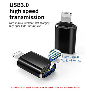 Lightning Male to USB3.0 Female Adapter OTG Cable for iPhone 12 11 Xr X XS 8 7 Plus Max Compatible with iPad Air Pro Mini,Support Camera Card Reader Mouse Keyboard Hubs Piano Converter Connect U Disk