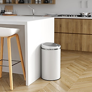 iTouchless 8 Gallon Touchless Sensor Trash Can with AbsorbX Odor Filter System, 30 Liter Round White Steel Garbage Bin, Perfect for Home, Kitchen, Office