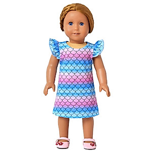 Matching American Girls&Dolls Nightgowns Mermaid Sleepwear Pajamas 18" Doll Dress,Size 6 7