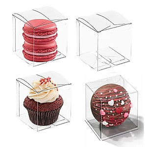 RomanticBaking 50 Pack Bulk 2x2x2 Inch Clear Gift Boxes Macaron Boxes Gift Boxes Small Chocolate Bomb Boxes Birthday Wedding Party Favor Boxes