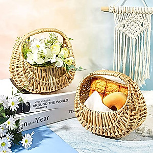 Taiyin 3 Pcs Rattan Basket Half Moon Wicker Basket Willow Straw Basket Small Woven Basket with Handle Wedding Flower Girl Baskets Sturdy Picnic Basket for Garden Storage Home Decor