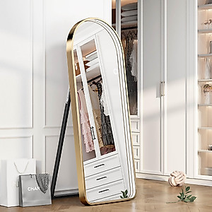 Wellynap 64"x21" LED Mirror Full Length Dressing Mirror, Arched Full Length with Stand, Gold Floor Mirror Freestanding, Modern Simple Home Decor for Bedroom Living Room (Gold)