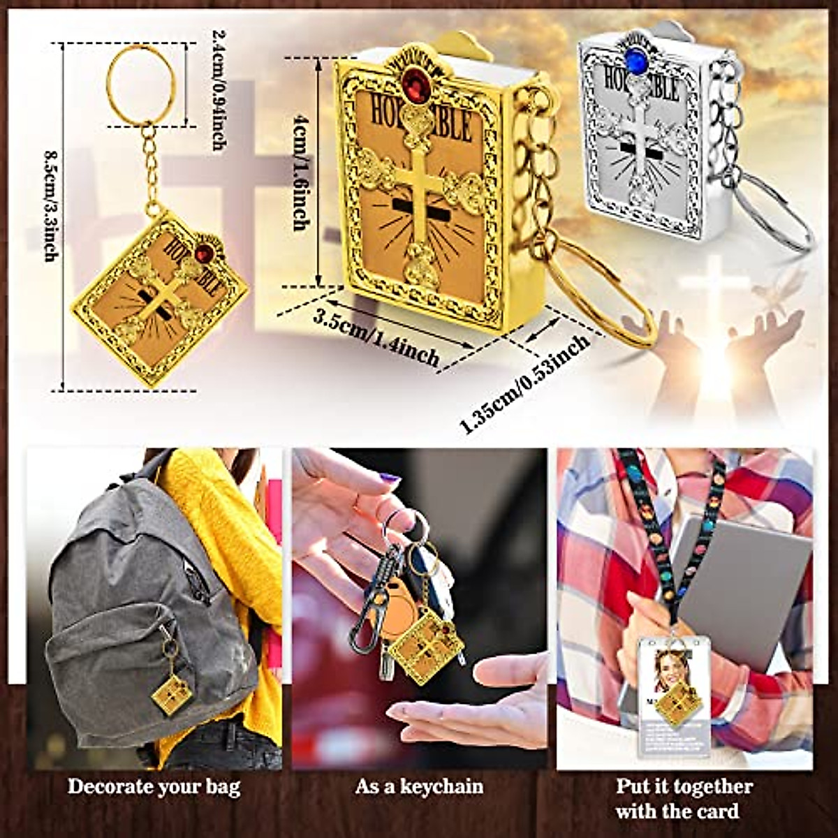 Prasacco 12 Pcs Bible Keychains, Mini Bible Miniature Holy Bible Jesus Keychain Religious Keyrings Gifts