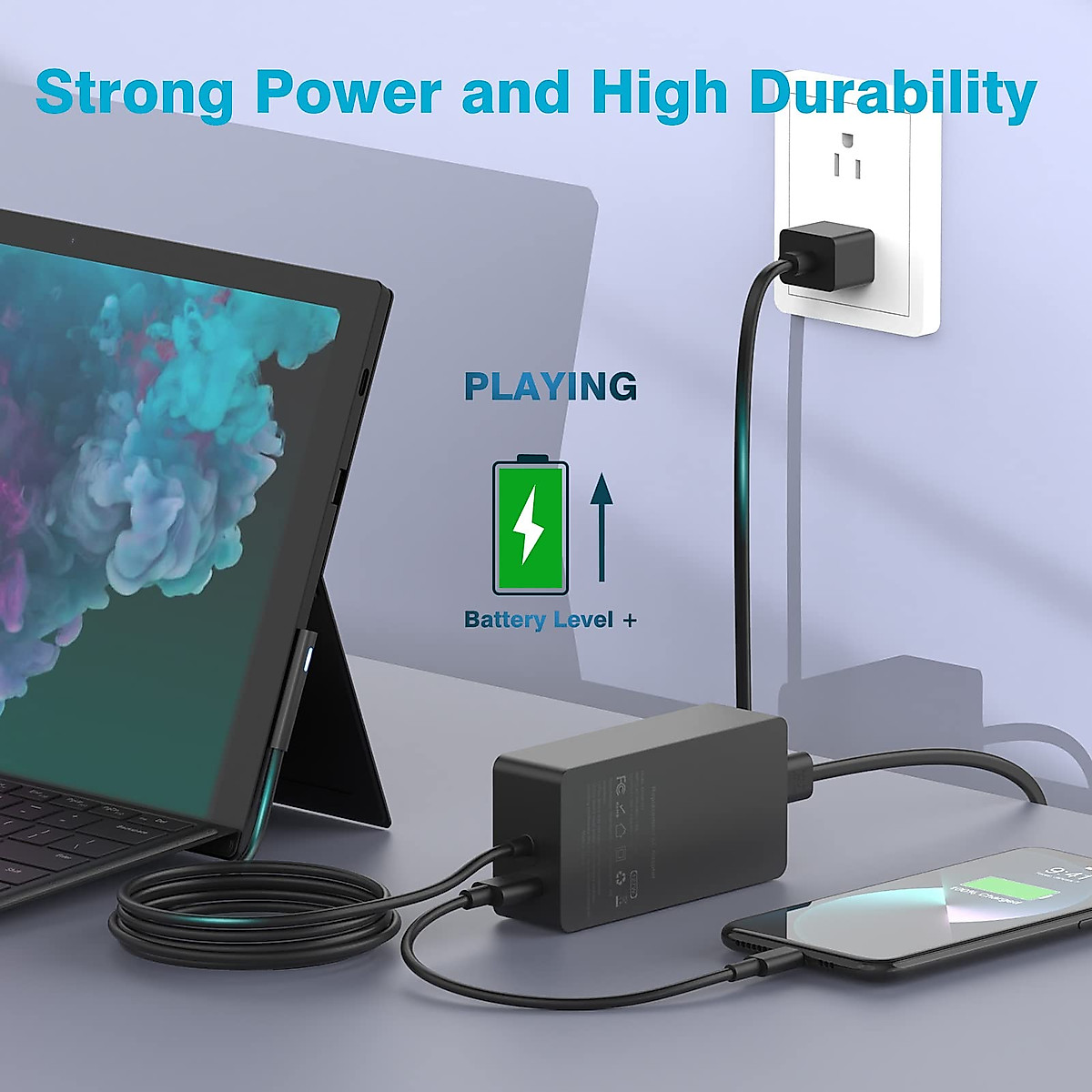 127W Microsoft Surface Book 3 Laptop Charger Also for 102W Surface Book 2, 1, Surface Laptop Studio 2, 1, Windows Surface Pro/Laptop/Go, 10FT Super Long Cable with Powerful Magnetic Plug and LED