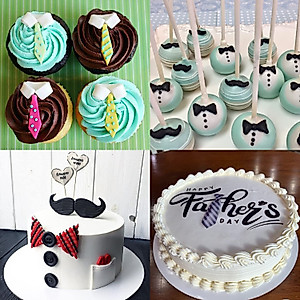 Doumeny 6Pcs Happy Father's Day Fondant Mold, I love Dad Silicon Mold Mustache Tie Baking Mold Bow Beard Chocolate Mold Necktie T-shirt Candy Mold Little Man Theme Biscuit Cake Mold for Birthday Decor