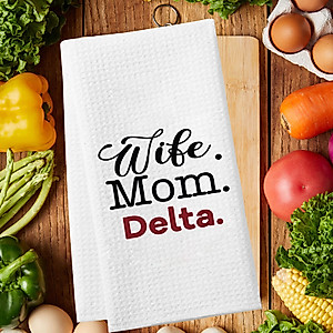 LEVLO Sorority Kitchen Towel DST Sorority Gift Wife Mom Tea Towels Sorority Waffle Weave Kitchen Decor Dish Towels (Wife Mom)