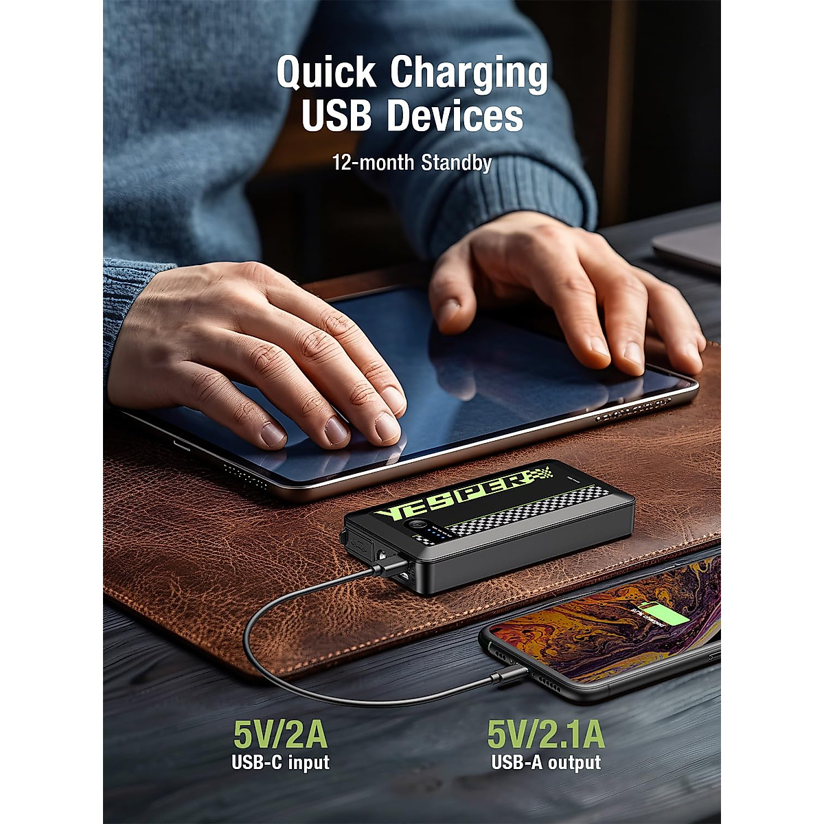 YESPER Jump Starter Portable,1500A Peak Car Jumper Starter Portable, Jump Box for Car Battery, 12V Auto Battery Booster Pack(Up to 6L Gas and 4L Diesel Engine)with Smart Safety Jumper Cable&LED Light