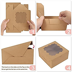 Eupako 50 Pack 4x4x2.5-Inches-Bakery-Boxes-with-Window - Brown-Cookie-Boxes-Mini-Cake-Boxes-Small-Treat-Box-Pastry-Dessert-Boxes