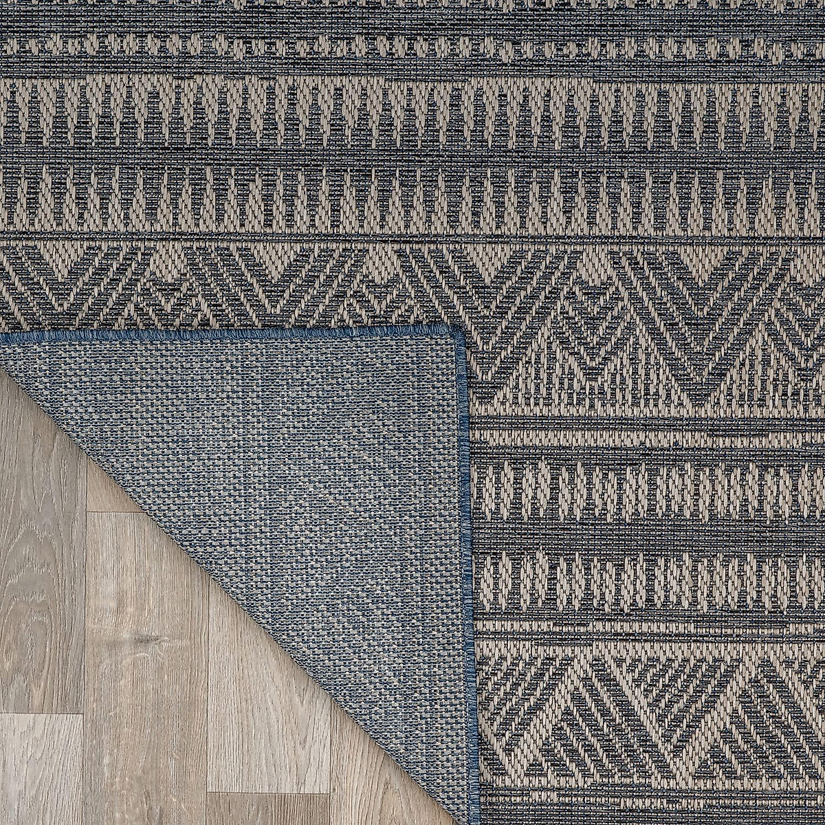 Rugshop Geometric Bohemian Indoor Outdoor Rug – Bohemian Area Rug/Outdoor Rug Deck Rugs, Non-Shedding Balcony Rugs, Boho Patio Rug, 5' x 7' Blue