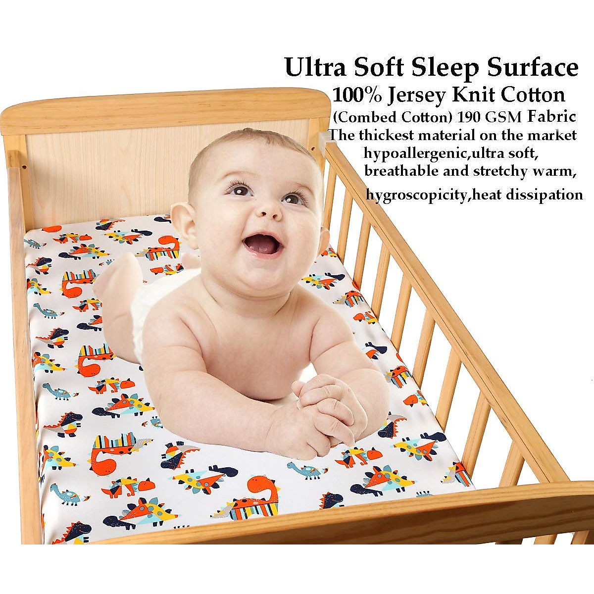 Jersey Cotton Bassinet Sheet Set 3 Pack Fitted Cradle Sheets, Ultra Soft Stretch 190 GSM, for Baby Boy, Universal Fit Rectangle Oval Hourglass Bassinet Mattress, Dinosaur Elephant Koala