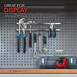 Modern Innovations (12 Inch) Stainless Steel Metal Magnetic Knife Holder, Wall Mount Double Bar with 8 Hooks - Multipurpose Knife Magnetic Strip, Utensil hanger, and Kitchen Storage Rack Magnet