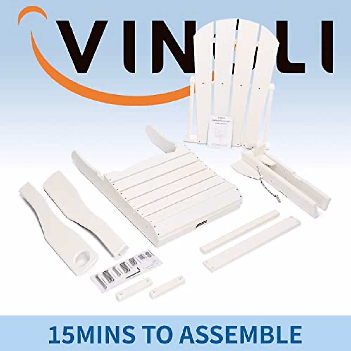 VINGLI Plastic Folding Adirondack Chair with Cup Holder, 100% Recyclable Waterproof HDPE Material, Comfortable 380lb Weight Capacity for Outdoor Pool Patio Lounge Chair Lawn Furniture Firepit (White)