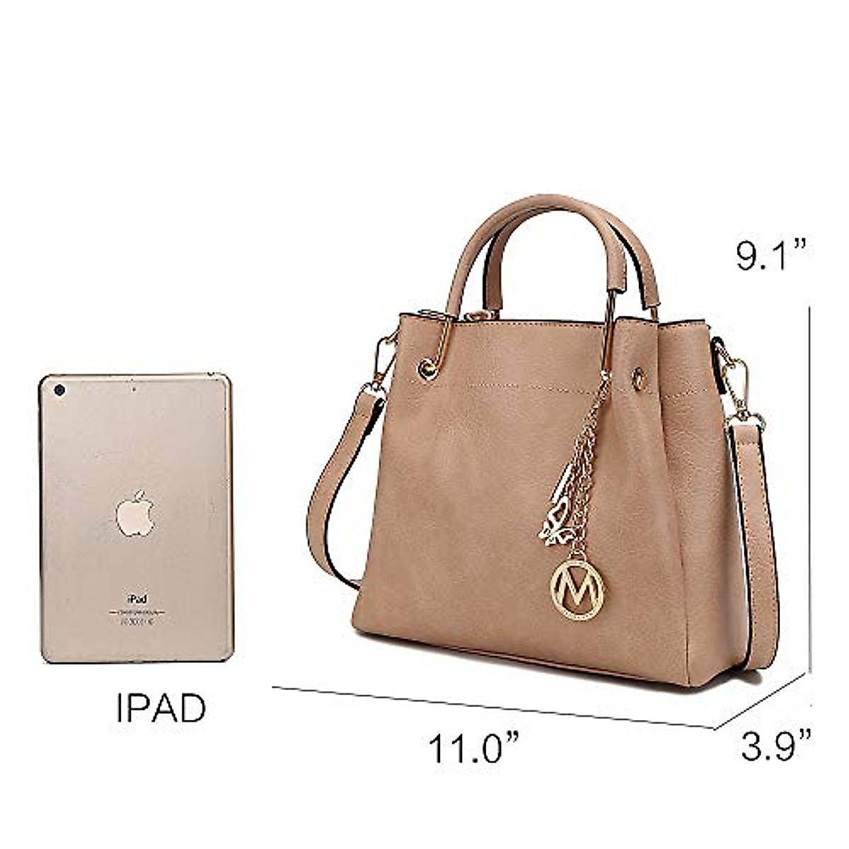 MKF Crossbody Satchel Bags for Women – PU Leather Shoulder Pocketbook Handbag – Lady Top Handle Tote Purse Taupe