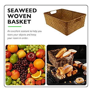 DOITOOL Woven Baskets for Storage - Seagrass Baskets Wicker Storage Basket with Handle - Natural Shelf Baskets Rectangle Basket for Closet Organizers and Storage (15 inch)