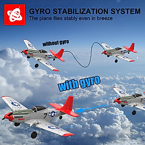 VOLANTEXRC RC Plane Ready to Fly for Beginners, 2.4Ghz 2CH RC Airplane P51 Mustang Toy Gift for Kids & Adults, with Gyro Stabilization System&2 Batteries (762-3)