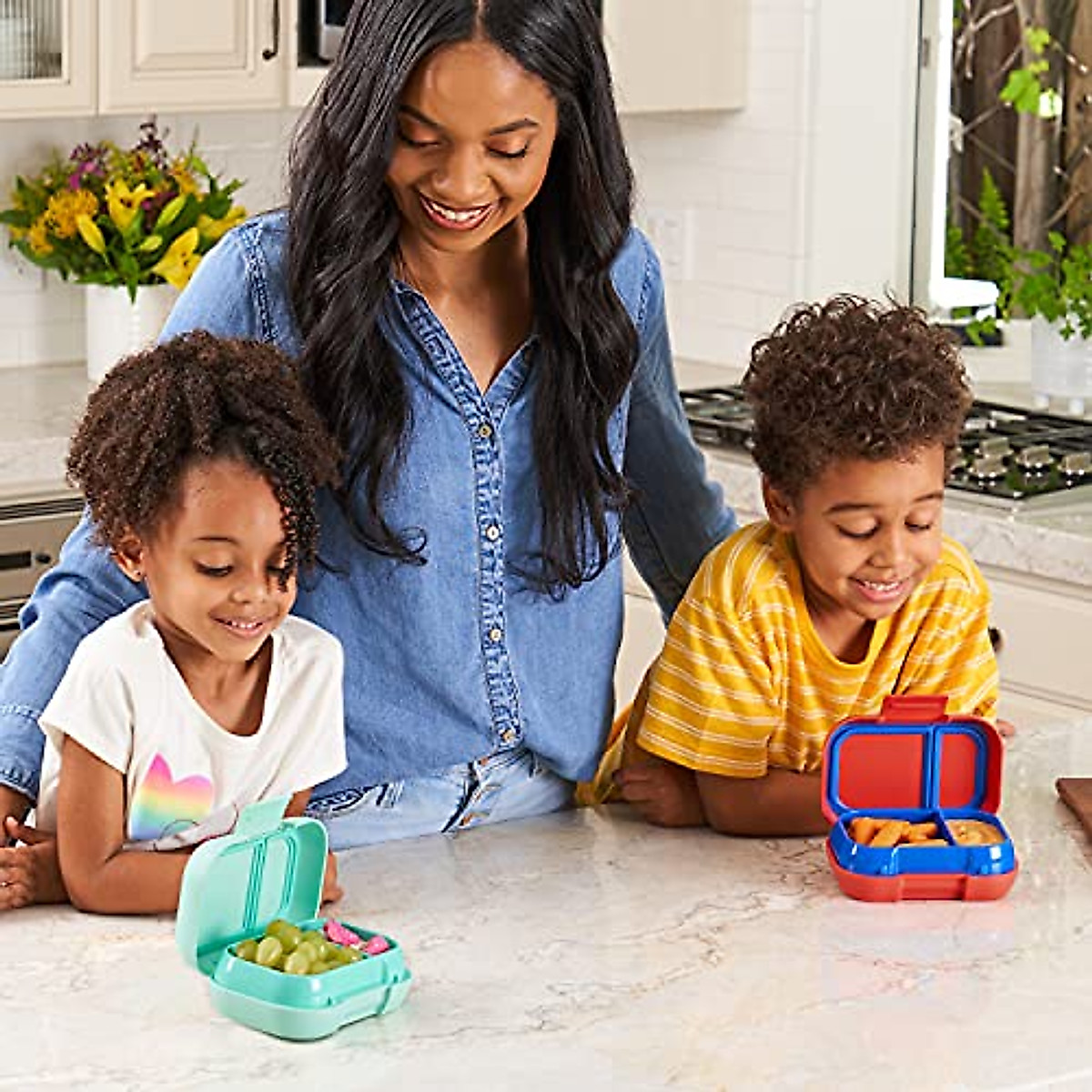 Bentgo Kids Snack - 2 Compartment Leak-Proof Bento-Style Food Storage for Snacks and Small Meals, Easy-Open Latch, Dishwasher Safe, and BPA-Free - Ideal for Ages 3+ (Red/Royal)