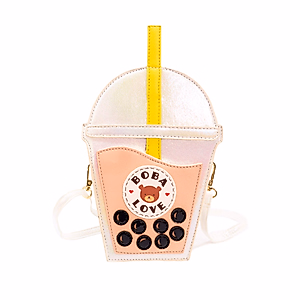 Bewaltz Novelty Handbags, Fun Shape Purse Chainstrap Holographic Tween Style Boba Love