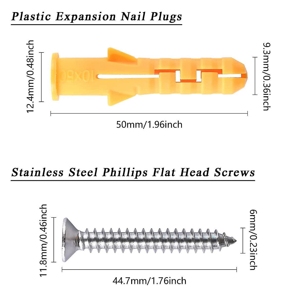 MIWAT Self Drilling Wood Screws and Drywall Anchors for LED Flood Lighting Install 20 30 50 100 150W, 36 PCS (M6-45 Kit, Stainless Steel, Flat, Phillips, Nickel, 18 Pairs)