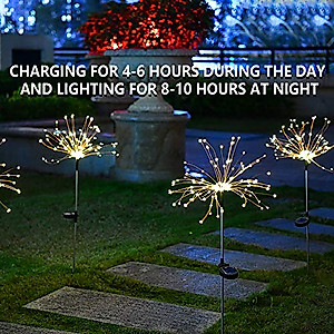 4 PCS Solar Firework Light, Outdoor Solar Garden Decorative Lights 120 LED Powered 40 Copper Wires String DIY Landscape Light for Walkway Pathway Backyard Christmas Decoration Parties (Warm White)