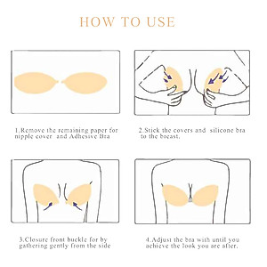EMOET Seamless Strapless Bra, Invisible Silicone Adhesive Bra Cups,Clear Sticky Backless Front Buckle Bra Pads Inserts