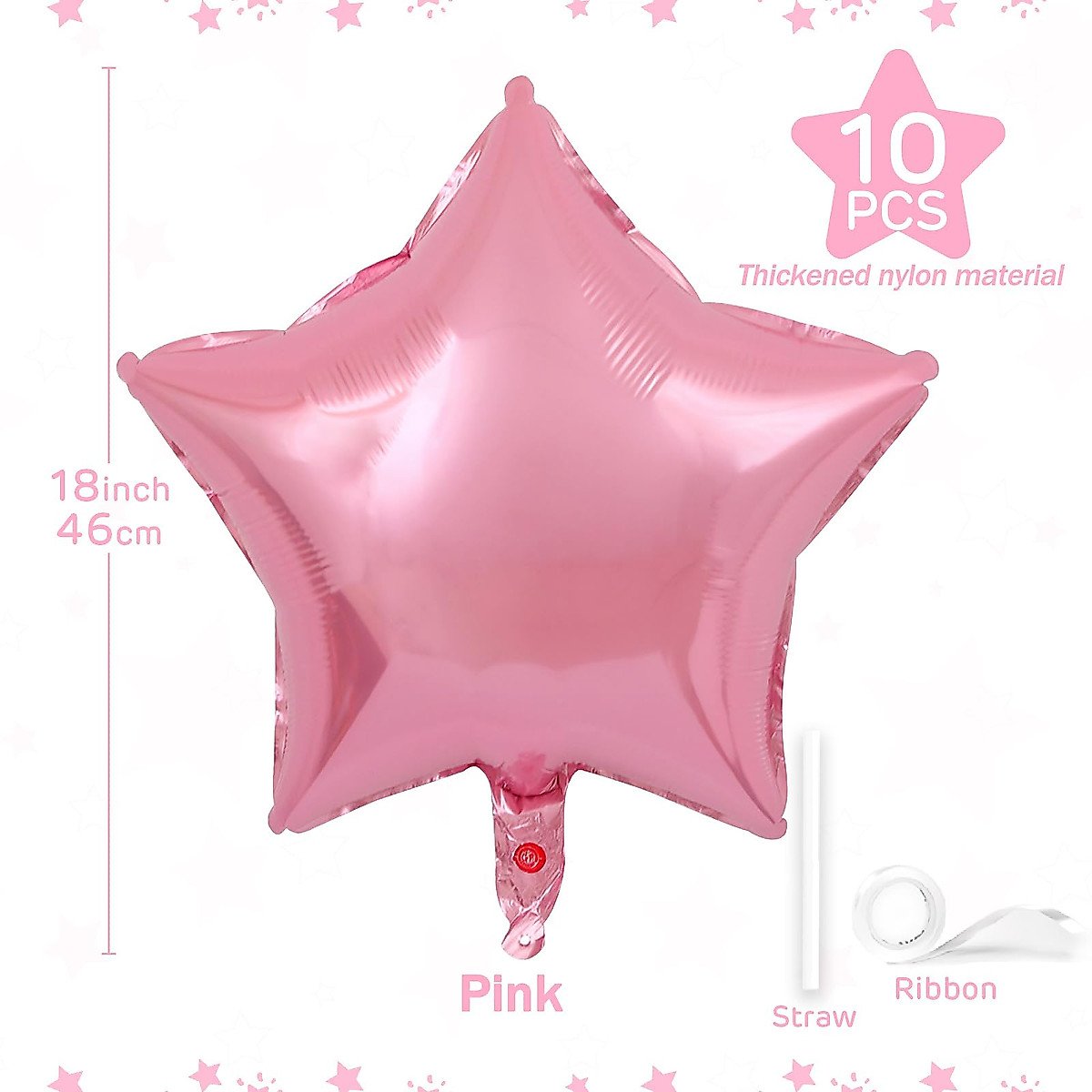 Pink Star Balloons 18 Inch, 10 Pcs Candy Pink Star Shaped Mylar Helium Foil Metallic Balloon for Birthday Party Decorations Baby Shower Wedding Anniversary Backdrop Girls Party Supplies