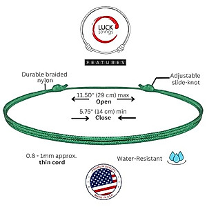 Green Bracelet for Men String - Adjustable Bracelet for Women - Unisex Adult Waterproof Nylon Cord Surfer Wealth Abundance Mental Health Awareness