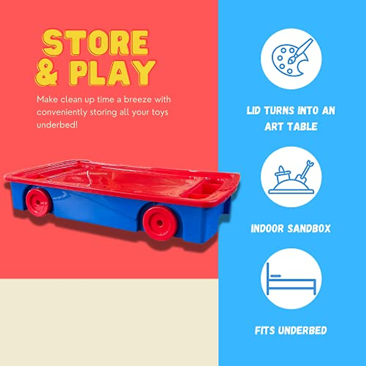 Back Bay Play Under Bed Storage Toy Organizer bin & Kids Sandbox with Cover, Toy Storage Sensory Toys for Toddlers 1-3 and up (Blue)