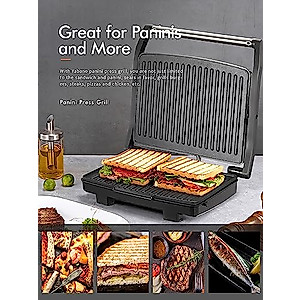 Yabano Panini Press Grill, Gourmet Sandwich Maker, Electric Indoor Grill with Non-Stick Cooking Plate and Removable Drip Tray, Easy to Clean, Stainless Steel
