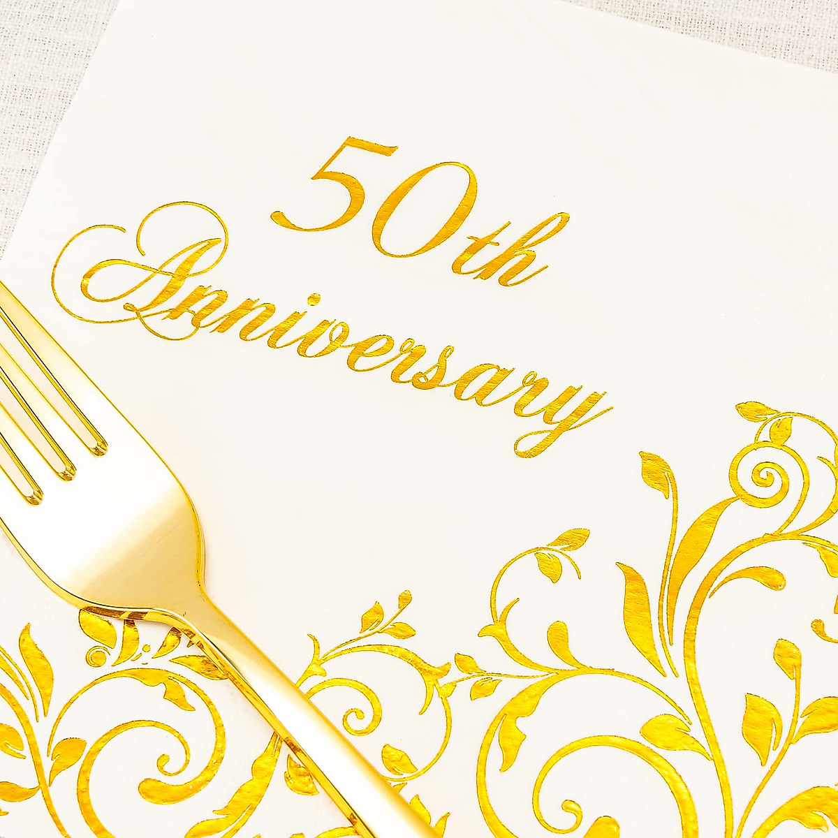 Crisky Gold Foil 50th Anniversary Napkins Plates Cups Set for 50th Anniversary Party Decorations Party Supplies Tableware, Set of 24 (9" Plates,7" Plates, Luncheon Napkins, 9oz Cups)