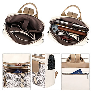 ALTOSY Genuine Leather Backpack Purse for Women Large Convertible Shoulder bag Ladies Crossdody Bag with Tassel(S115 White/Dark Khaki/Gold Python)