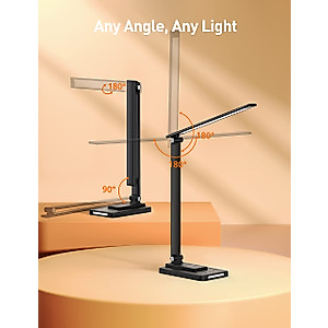 sympa LED Desk Lamp, Desk Lamp with Wireless Charger, Dimmable Desk Light with 25 Light Modes, Study Lamp with Night Light, 60 Min Timer, 5S Delay, for Home Office