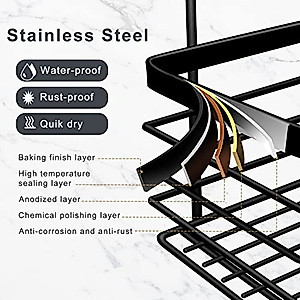 Shower Caddy, Adhesive Shower Organizer with Soap Dish and 4 Hooks, Rustproof Stainless Steel Shower Shelves, Wall Mounted No Drilling Storage Shelf Basket Accessories for Bathroom & Kitchen