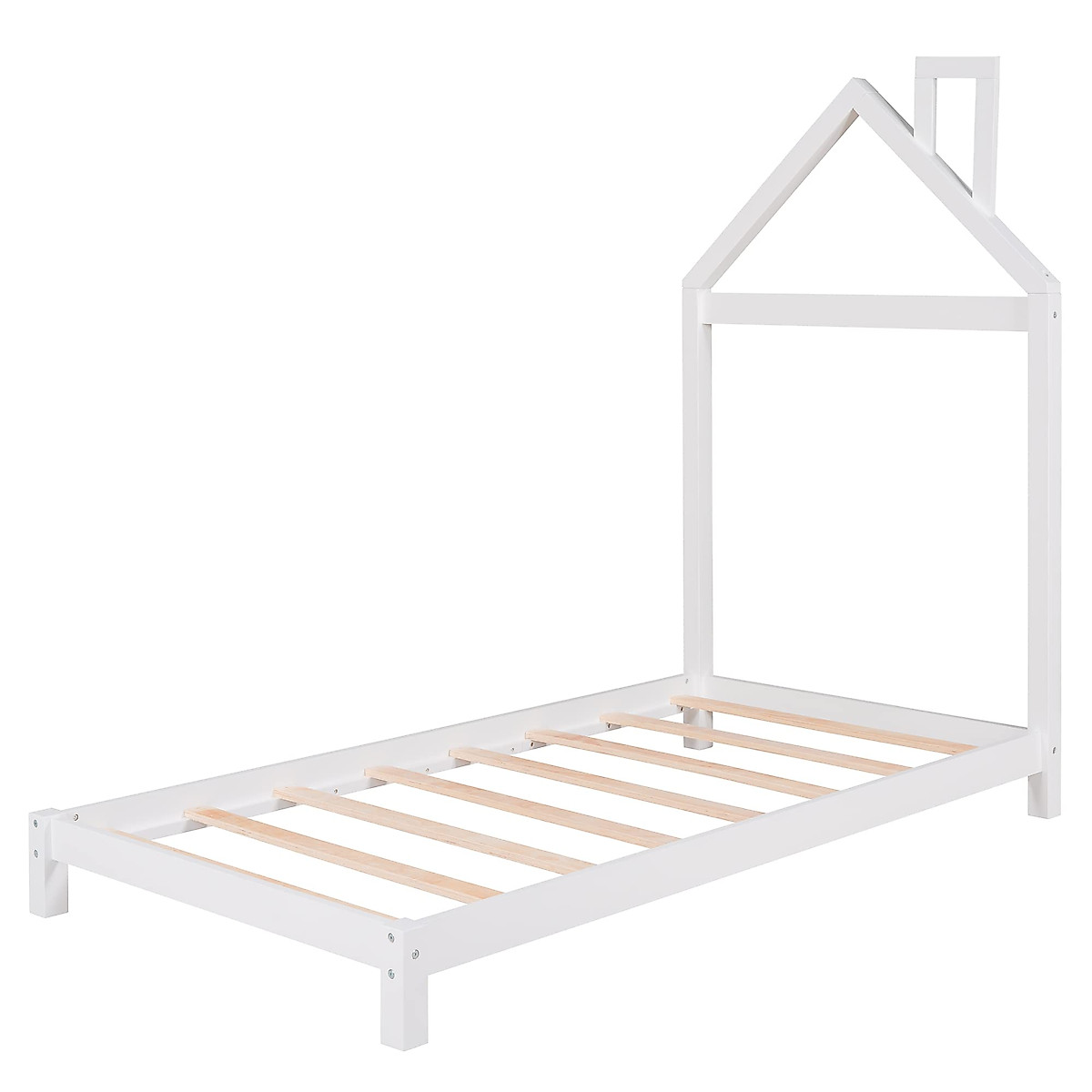 Twin Size House Platform Bed Frame Mattress Foundation with Headboard/No Box Spring Needed/Easy Assembly, White