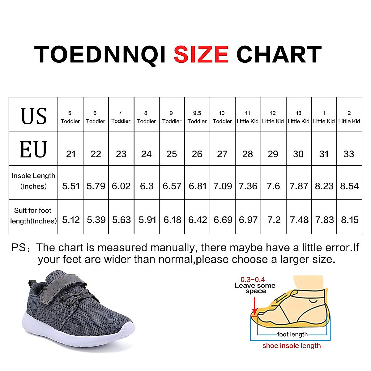 TOEDNNQI Boys Girls Sneakers Kids Lightweight Breathable Strap Athletic Running Shoes for Toddler/Little Kid/Big Kid Grey Size 9