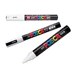 3 kinds of Uni Posca 【WHITE】 Paint Marker Pen Extra Fine 0.7mm/Fine Point 0.9-1.3mm/Medium Point 1.8-2.5mm & Our Shop Sticky note/VALUE SET!!!