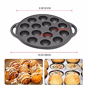 Cast Iron Takoyaki Pan,15 Hole NonStick Octopus Ball Maker Round Cooking Plate 1.5" Half Sphere Takoyaki Maker