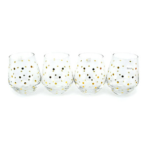 Kate Spade New York Larabee Dot 4-Piece Stemless Wine Glass Set, Gold