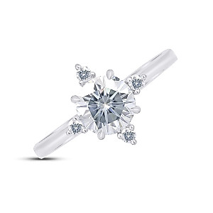 SAVEARTH DIAMONDS 1 Carat Center Round Cut Moissanite Lab Created Diamond North Star Engagement Promise Ring In 14k White Gold Over Sterling Silver Jewelry For Women (1.00 Cttw) - 7