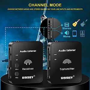 Hoerev Wireless in Ear Monitor System Studio Equipment Professional System Transmitter Guitar System with Rechargeable Battery for Studio Band Rehearsal Live Performance Camera Record