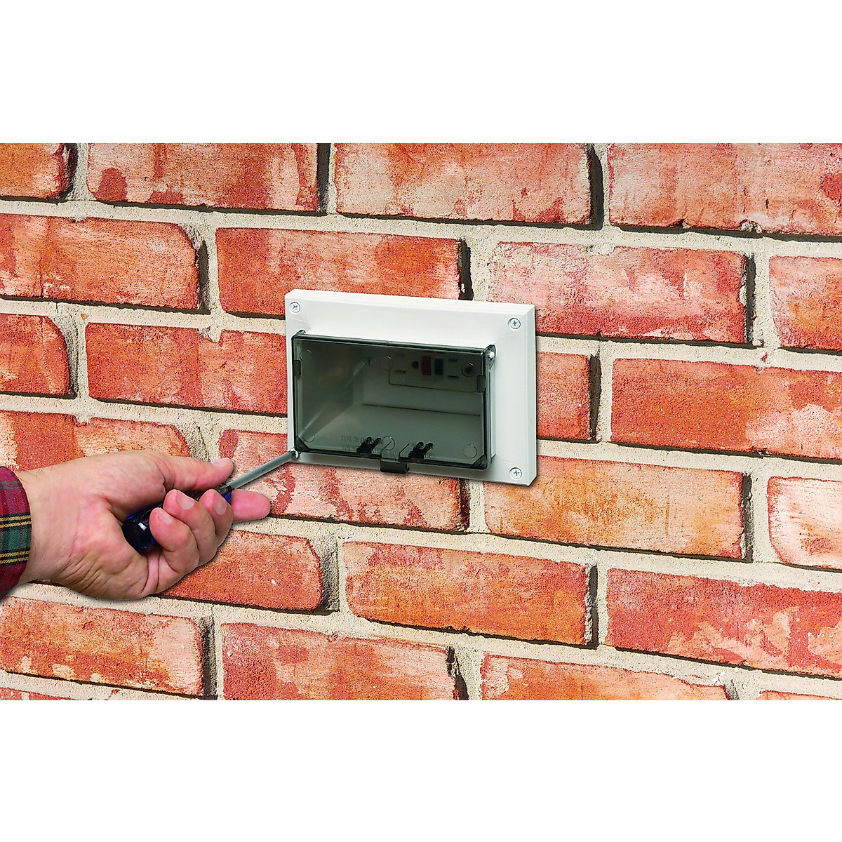 Arlington DHB1BRC-1 Low Profile IN BOX Electrical Box with Adapter Sleeve for New Brick Construction, 1-Gang, Horizontal, Clear Cover/Brown Box