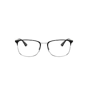 Ray-Ban RX6421 Square Prescription Eyeglass Frames, Matte Black On Silver/Demo Lens, 54 mm